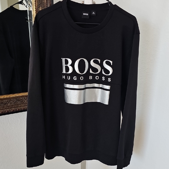 Hugo Boss | Sweaters | Hugo Boss Black Crewneck Sweater With Silver ...